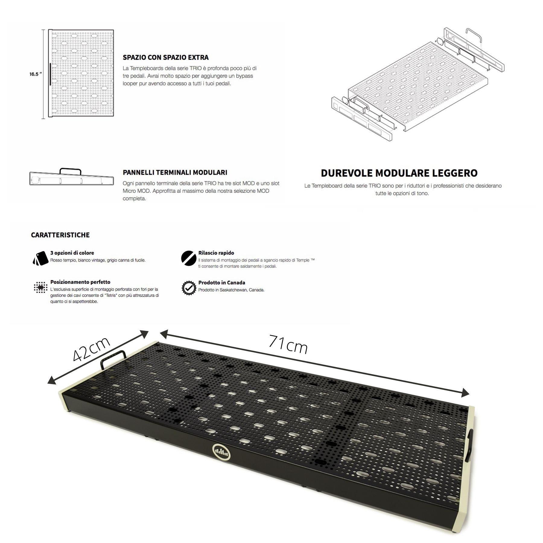 Pedalboard Temple Audio Design TRIO-28 71,8x42x6,6 cm vintage white con ...